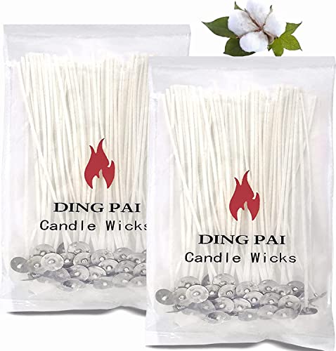 DINGPAI 100pcs Cotton Candle Wicks, 6 inches Low Smoke Pre-Waxed Candle Wicks for Candle Making, Candle DIY