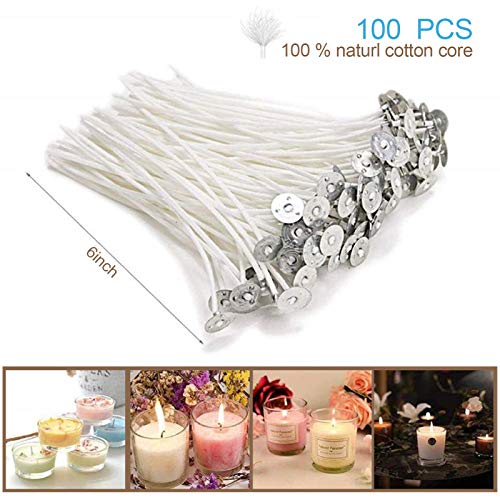 DINGPAI 100pcs Cotton Candle Wicks, 6 inches Low Smoke Pre-Waxed Candle Wicks for Candle Making, Candle DIY