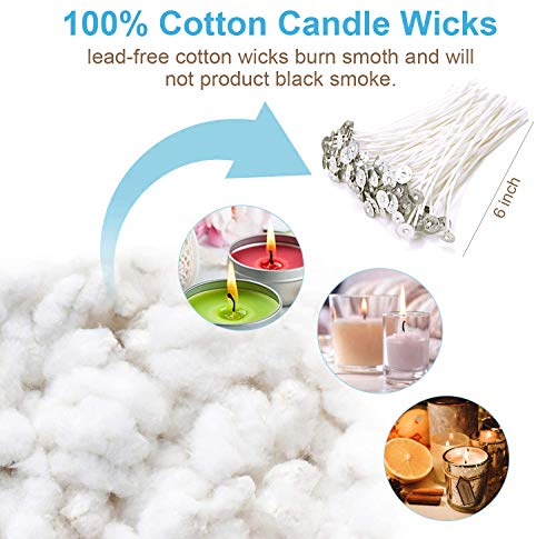 DINGPAI 100pcs Cotton Candle Wicks, 6 inches Low Smoke Pre-Waxed Candle Wicks for Candle Making, Candle DIY