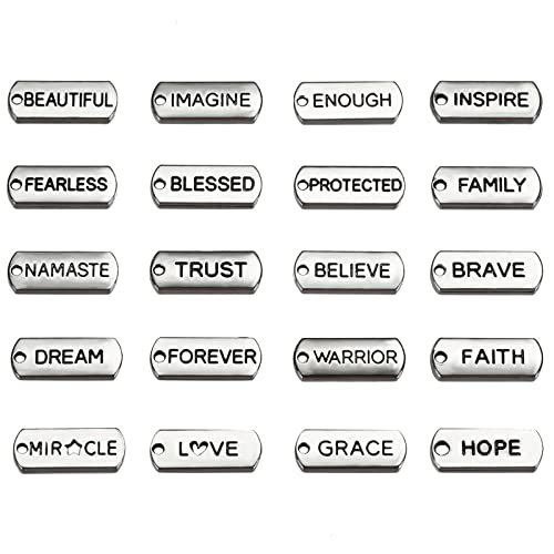 80 Pieces Word Charms Pendants Engraved Motivational Jewelry Making Accessories for DIY Necklaces, Bracelets, Key Chains(Silver)