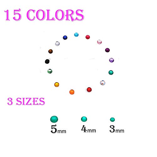 Self-Adhesive Rhinestone Stickers,15 Colors 900pcs,DIY Face Gems Body Stickers Nail Makeup 3mm 4mm 5mm Festival Carnival Embellishments for Crafts