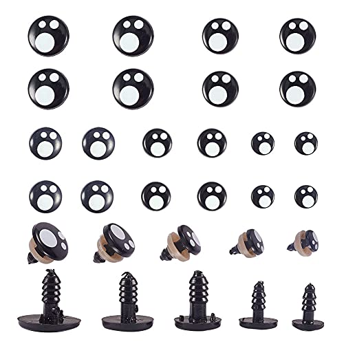 PH PandaHall Resin Safety Eyes, 100pcs 5 Size Craft Eyes Black Stuffed Crochet Eyes Kawaii Eyes with 100pcs Washers for Teddy Bear, Amigurumi Craft, Puppet, Plush Animal Making (8/ 10/ 12/ 14/ 16mm)