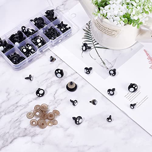 PH PandaHall Resin Safety Eyes, 100pcs 5 Size Craft Eyes Black Stuffed Crochet Eyes Kawaii Eyes with 100pcs Washers for Teddy Bear, Amigurumi Craft, Puppet, Plush Animal Making (8/ 10/ 12/ 14/ 16mm)