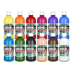 sargent art acrylic paint, set of 12 colors pieces of 16 fl oz bottles, non-fading, rich vivid pigments, brilliant matte finish, fast dry formula, non-toxic