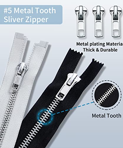 Zipper Repair Kit (52 Pcs), Universal #5 Zipper Replacement Slider Kit, Zipper Pull Replacement, Zipper Fix Repair Kit for Jackets, Coats, Boot, Backpack, Hoodie, Metal, Plastic & Nylon Coil Zippers