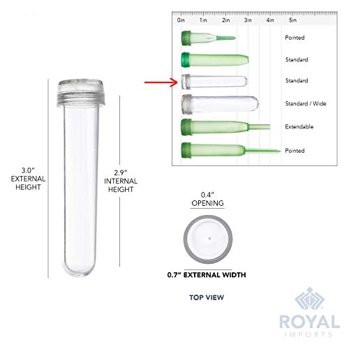 Floral Water Tubes/Vials for Flower Arrangements by Royal Imports, Clear - 3" (1/2" Opening) - Standard - 100/Pack - w/Caps