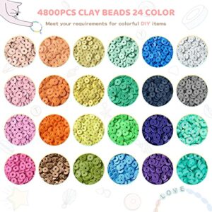 Tefiohen Clay Beads 6000 PCS Bracelet Making Kit 2 Boxes,24 Colors Spacer Heishi Beads Flat Round Polymer Beads for Jewelry Making with Pendant Charms Kits and Elastic Strings