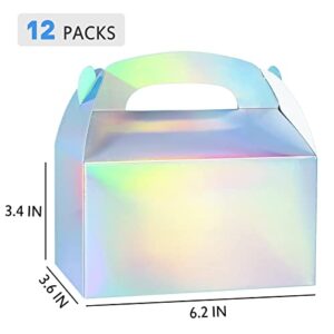 Harhana Party Treat Boxes, Iridescent Metallic Foil Gift Boxes- for Party Favors, Small Goodie Candy Boxes for Wedding, Birthday, Iridescent White, 6.2 x 3.6 x 3.4 Inches (12 pcs)