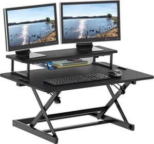 shw 36-inch height adjustable standing desk sit to stand riser converter workstation, black