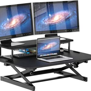 SHW 36-Inch Height Adjustable Standing Desk Sit to Stand Riser Converter Workstation, Black