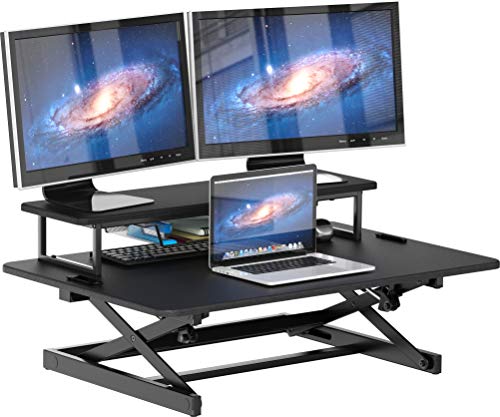 SHW 36-Inch Height Adjustable Standing Desk Sit to Stand Riser Converter Workstation, Black