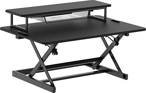 SHW 36-Inch Height Adjustable Standing Desk Sit to Stand Riser Converter Workstation, Black