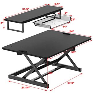 SHW 36-Inch Height Adjustable Standing Desk Sit to Stand Riser Converter Workstation, Black