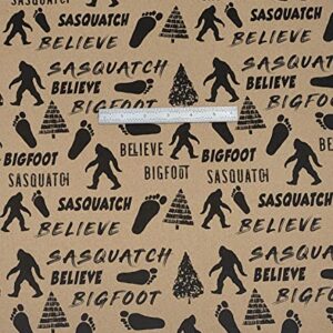 Bigfoot Believe Pattern Gift Wrapping Paper on Kraft - 24" x 10'