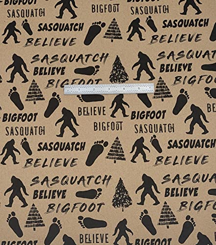 Bigfoot Believe Pattern Gift Wrapping Paper on Kraft - 24" x 10'