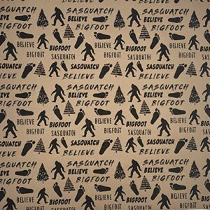 Bigfoot Believe Pattern Gift Wrapping Paper on Kraft - 24" x 10'