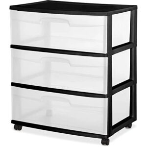 3 drawer wide cart black storage plastic