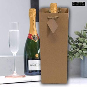 Wine Gift Bag - 12 Pack Large Brown Luxury Kraft Paper Bottle Bags with Jute Handles, Reusable, for Gift Bottles, Presents, Parties, Weddings, House Warming, Christmas, Holidays in Bulk - 5x4x14