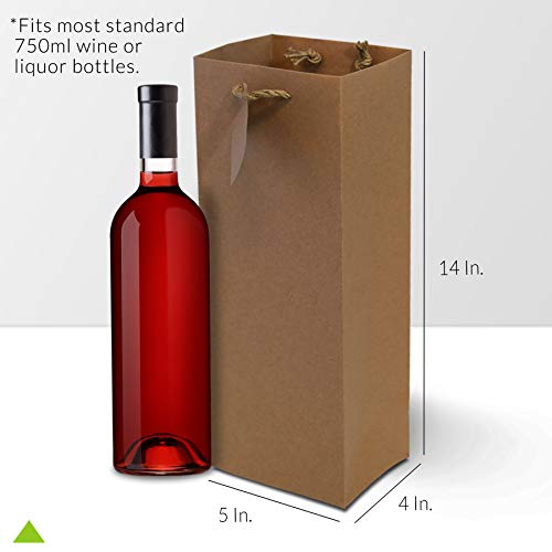 Wine Gift Bag - 12 Pack Large Brown Luxury Kraft Paper Bottle Bags with Jute Handles, Reusable, for Gift Bottles, Presents, Parties, Weddings, House Warming, Christmas, Holidays in Bulk - 5x4x14