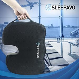 Sleepavo Black Memory Foam Seat Cushion for Office Chair - Cooling Gel Pillow for Sciatica Coccyx Back Tailbone & Lower Back Pain Relief - Chair Pad for Lumbar Support in Office Desk, Car & Airplane