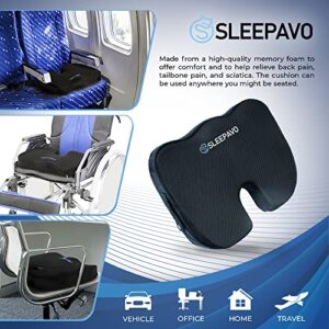 Sleepavo Black Memory Foam Seat Cushion for Office Chair - Cooling Gel Pillow for Sciatica Coccyx Back Tailbone & Lower Back Pain Relief - Chair Pad for Lumbar Support in Office Desk, Car & Airplane