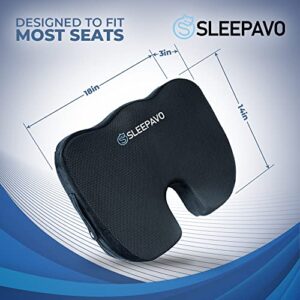 Sleepavo Black Memory Foam Seat Cushion for Office Chair - Cooling Gel Pillow for Sciatica Coccyx Back Tailbone & Lower Back Pain Relief - Chair Pad for Lumbar Support in Office Desk, Car & Airplane