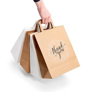 OSpecks Medium Size 8x4.75x10 inch Paper Bags, 50 Count, Thank You Gift Bags Bulk with Handle (No Bow or Ribbon), Brown Kraft Paper Bags for Retail Shopping, Wedding, Goodies, Merchandise for Customers or Guests