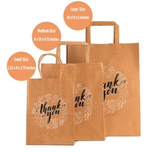 OSpecks Medium Size 8x4.75x10 inch Paper Bags, 50 Count, Thank You Gift Bags Bulk with Handle (No Bow or Ribbon), Brown Kraft Paper Bags for Retail Shopping, Wedding, Goodies, Merchandise for Customers or Guests