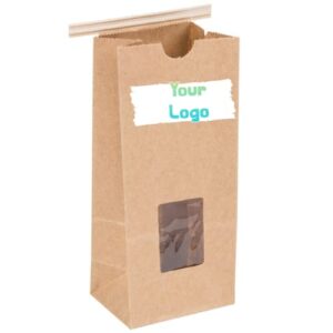 Kraft Tin Tie Poly-Lined Bags Coffee Bags Reclosable Tin Tie Bags with Window - 1Lb - 50 Pack