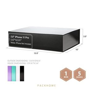 PACKHOME Gift Box 13x9.7x3.4 Inches, Large Gift Box with Lid, Sturdy Shirt Box with Magnetic Lid for Wrapping Gifts (Glossy Metallic Black)