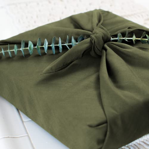 The Useless Brand Furoshiki Wrapping Cloth | Reusable Cotton Fabric Gift Wrap Paper | Pack of 3 (50x50cm, 70x70cm, 90x90cm) (Army Green)