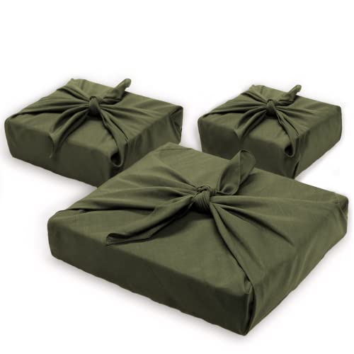 The Useless Brand Furoshiki Wrapping Cloth | Reusable Cotton Fabric Gift Wrap Paper | Pack of 3 (50x50cm, 70x70cm, 90x90cm) (Army Green)