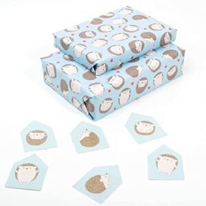 CENTRAL 23 - Wrapping Paper for Kids - Boys - Girls - Blue GiftWrap - Hedgehog and Hearts - Birthday Wrapping Paper - Recyclable