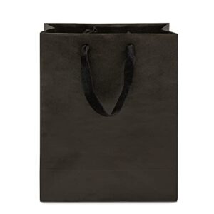 Black Gift Bags with Handles - 8x4x10 Inch 50 Pack Designer Shopping Bags in Bulk, Small Gift Wrap Totes with Fabric Ribbon Handles for Boutiques, Small Business, Retail Stores, Merchandise, Parties