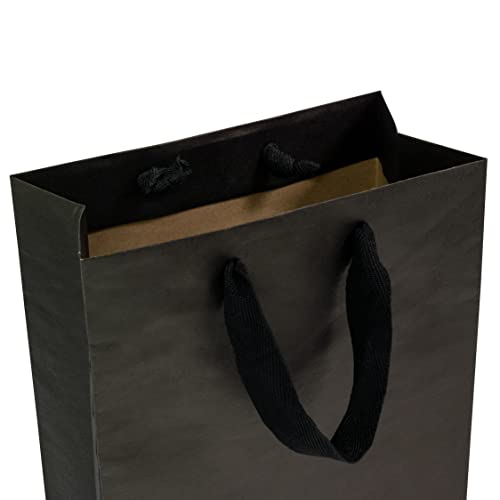 Black Gift Bags with Handles - 8x4x10 Inch 50 Pack Designer Shopping Bags in Bulk, Small Gift Wrap Totes with Fabric Ribbon Handles for Boutiques, Small Business, Retail Stores, Merchandise, Parties