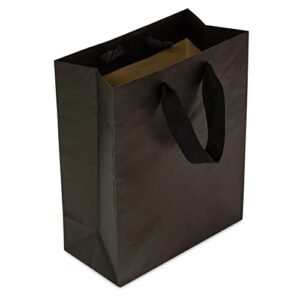 Black Gift Bags with Handles - 8x4x10 Inch 50 Pack Designer Shopping Bags in Bulk, Small Gift Wrap Totes with Fabric Ribbon Handles for Boutiques, Small Business, Retail Stores, Merchandise, Parties