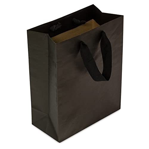 Black Gift Bags with Handles - 8x4x10 Inch 50 Pack Designer Shopping Bags in Bulk, Small Gift Wrap Totes with Fabric Ribbon Handles for Boutiques, Small Business, Retail Stores, Merchandise, Parties