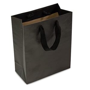 Black Gift Bags with Handles - 8x4x10 Inch 50 Pack Designer Shopping Bags in Bulk, Small Gift Wrap Totes with Fabric Ribbon Handles for Boutiques, Small Business, Retail Stores, Merchandise, Parties