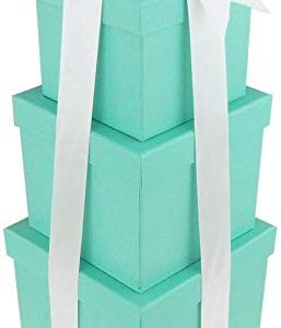 Homeford Robin's Egg Blue Nested Square Gift Boxes With Ribbon, 5, 6 and 7-Inch, 3-Piece