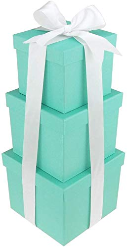 Homeford Robin's Egg Blue Nested Square Gift Boxes With Ribbon, 5, 6 and 7-Inch, 3-Piece