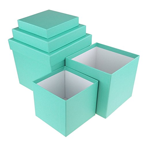 Homeford Robin's Egg Blue Nested Square Gift Boxes With Ribbon, 5, 6 and 7-Inch, 3-Piece