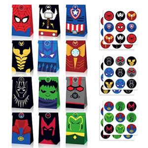 24set superhero party bags, superhero bags candy gift bags kraft paper bags，with superhero theme sticker, for superhero theme birthday party