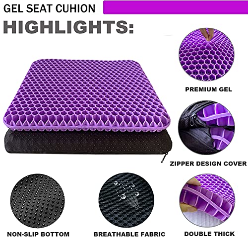 Gel Enhanced Seat Cushion - Double Thick Orthopedic Seat Cushion with Non-Slip Cover - Office Chair Car Seat Cushion - Tailbone Cushion - Coccyx Cushion - Sciatica Pillow for Sitting