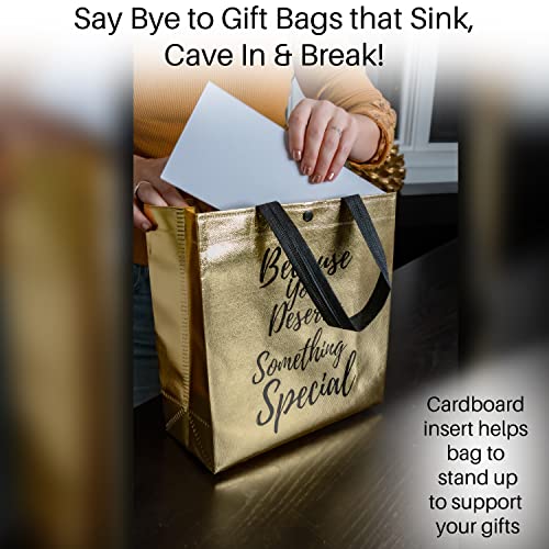 Reusable Black and Gold Gift Bags with Handles- Small Medium Gift Bag Set of 4 – For Women & Mens Gift, Bridesmaid, Bridal Party, Bachelorette Party Gifts - “Because You Deserve Something Special”