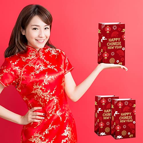 28 Pack 2023 Chinese New Year Party Supplies Lunar New Year Party Present Bags Spring Festival Red Paper Treat Goodie Candy Favor Bags for Year of The Rabbit New Year Party Decorations