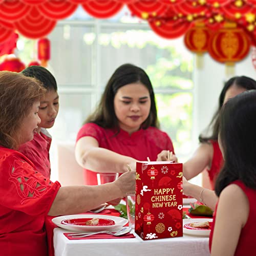 28 Pack 2023 Chinese New Year Party Supplies Lunar New Year Party Present Bags Spring Festival Red Paper Treat Goodie Candy Favor Bags for Year of The Rabbit New Year Party Decorations