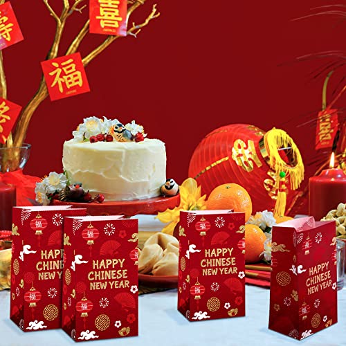 28 Pack 2023 Chinese New Year Party Supplies Lunar New Year Party Present Bags Spring Festival Red Paper Treat Goodie Candy Favor Bags for Year of The Rabbit New Year Party Decorations