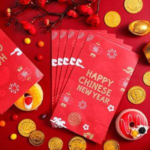 28 Pack 2023 Chinese New Year Party Supplies Lunar New Year Party Present Bags Spring Festival Red Paper Treat Goodie Candy Favor Bags for Year of The Rabbit New Year Party Decorations