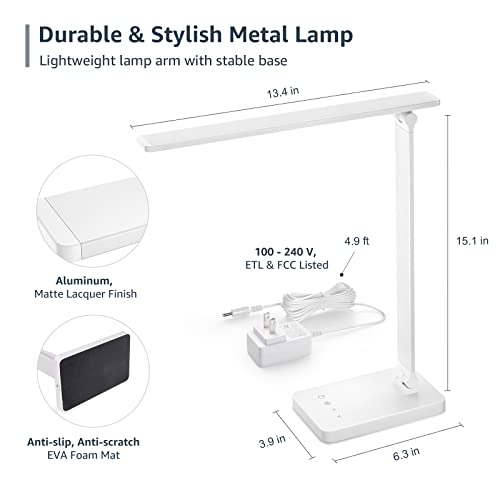 Lepro LED Desk Lamp, Metal Desk Light 9W 550lm, Dimmable Home Office Desktop Lamp Touch Control, 3 Color Modes, 5-Level Dimmer, Eye Caring Task Lamp for Study, Reading, Crafting, Sewing, Computer Work