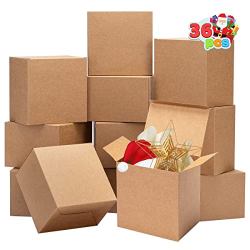 JOYIN 36 Pcs Christmas Brown Kraft Paper Gift Box, 5"x5"x3.5" Present Packaging Wrap Gift Box with Lids for Wedding, Xmas, Holiday, Birthday Party Wrapping Gift-Giving